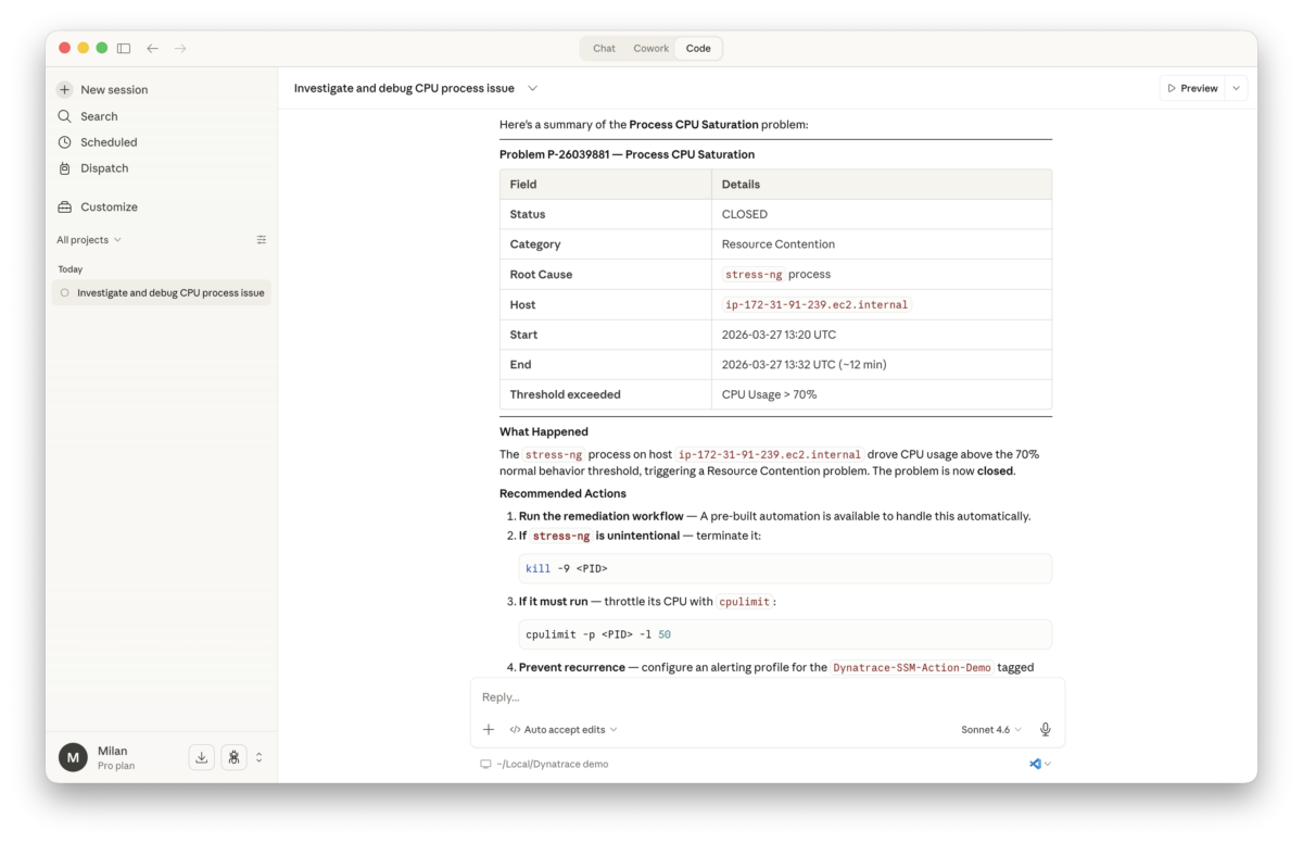 Production insights with Claude Code and Dynatrace MCP Server