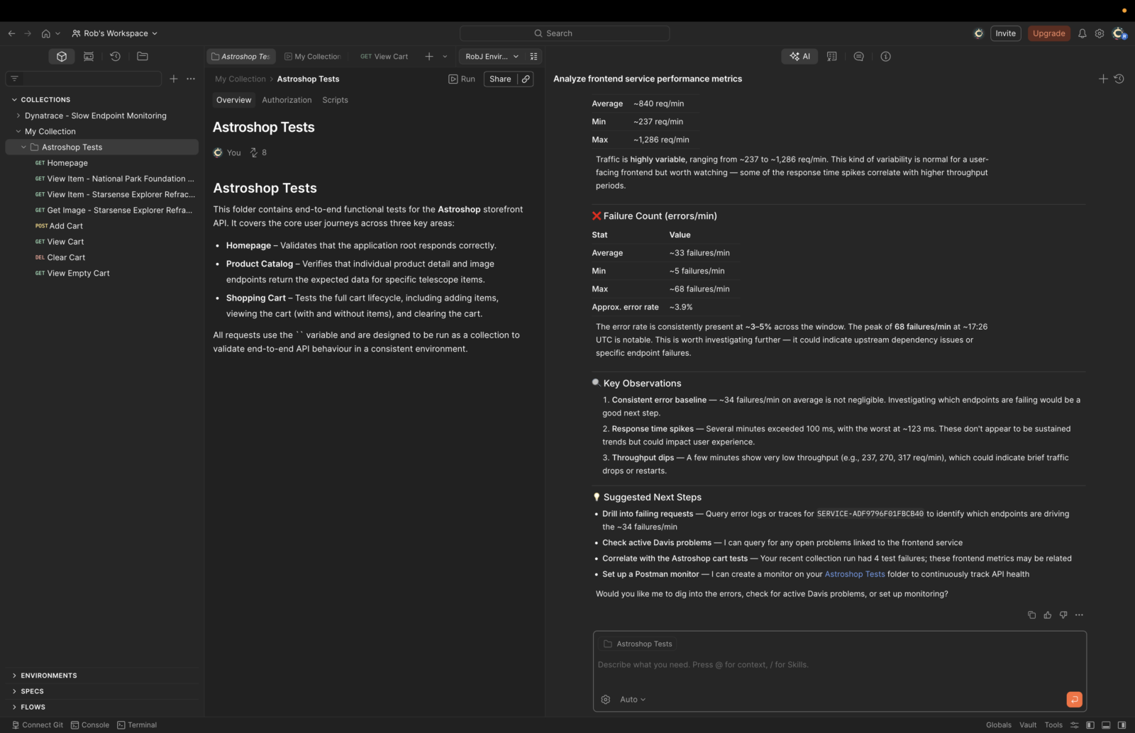 Connect Postman’s Agent Mode with Dynatrace